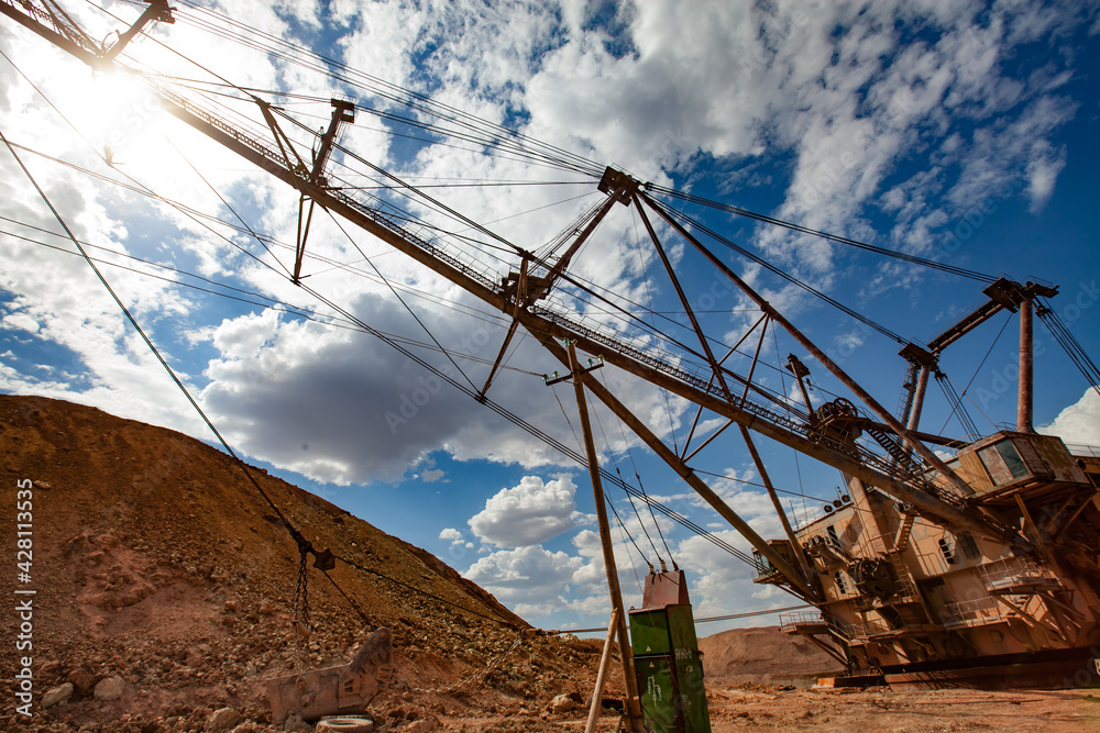Aluminium ore quarry. Bauxite clay open-cut mining. Heavy quarry ...
