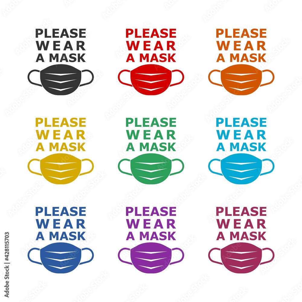 Please wear your mask sign isolated on white background color set Stock ...