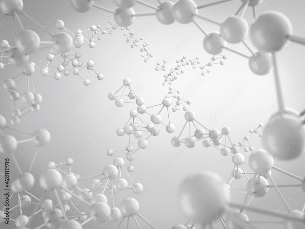 White atoms on white background. 3d rendering. Stock Illustration ...