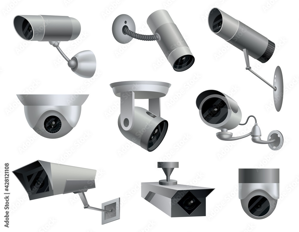 Set of security cameras. Decorative surveillance cameras. Safety home ...