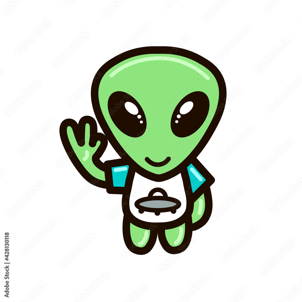 cute kawaii alien UFO character mascot vector cartoon design, clip art ...
