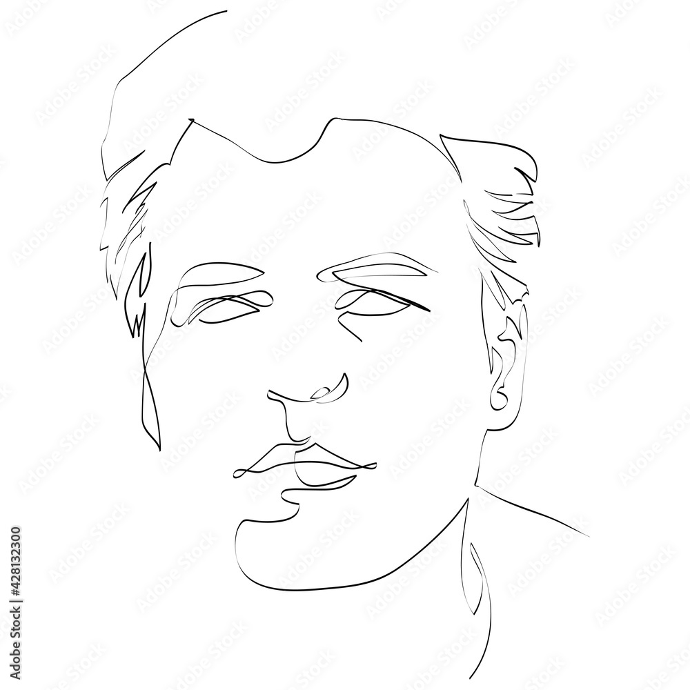 Abstract male face drawing with lines, quick sketch, fashion ...