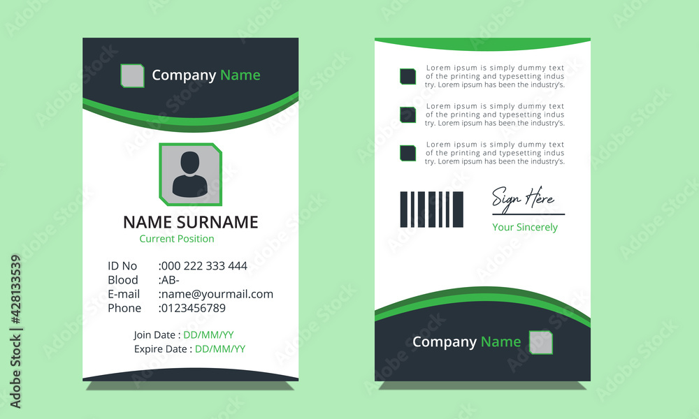 Unique office identification and clean professional corporate id card ...