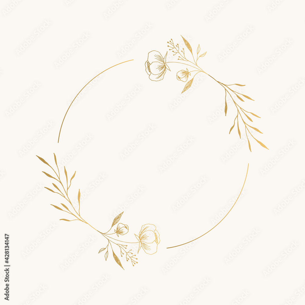 Golden circle frame with floral decor. Elegant luxury style. Vector ...