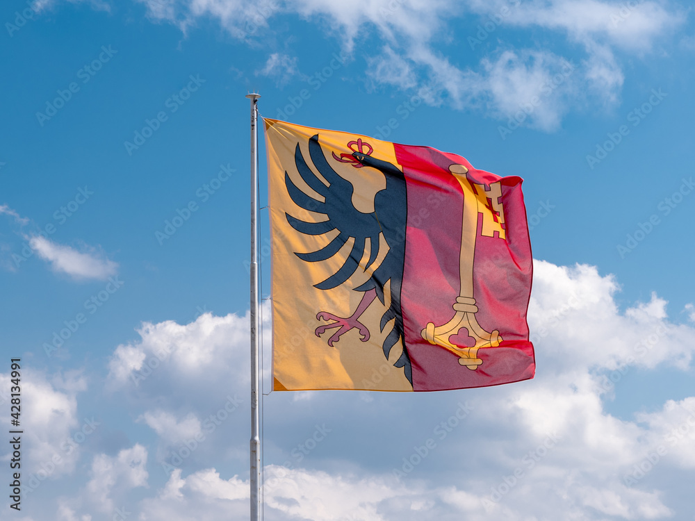 Foto Stock Drapeau et armoiries du canton de Genève | Adobe Stock