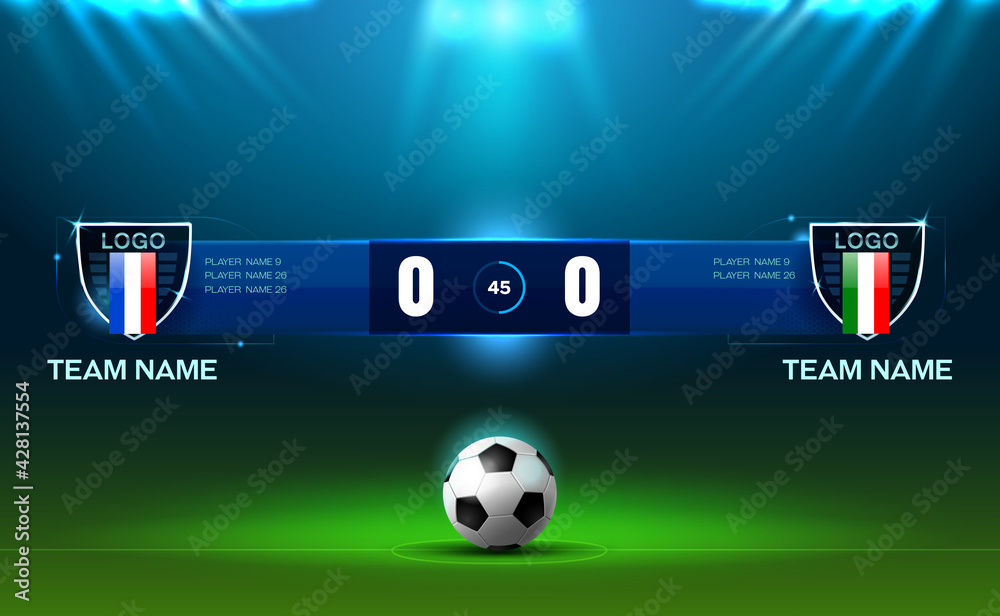 soccer football stadium spotlight and scoreboard background with ...