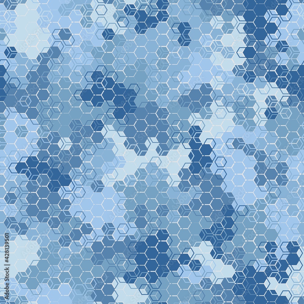 Arctic blue colors seamless pattern background of hexagons and squares ...