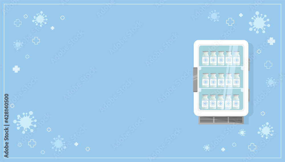 Medical vaccine fridge background. Cute laboratory refrigerator with ...