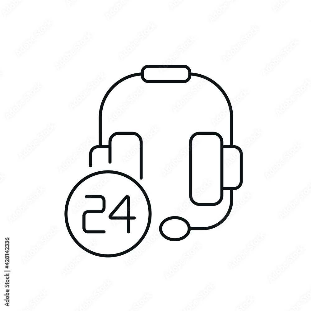 Round-the-clock call center linear icon. Contact us. Support service ...