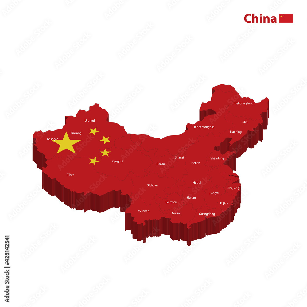 3D Vector Flag Map of China, Map of China, Vector map of ChinaBasic RGB ...