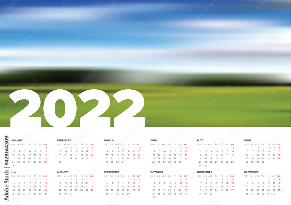 Light calendar template for the year 2022 Stock Vector | Adobe Stock