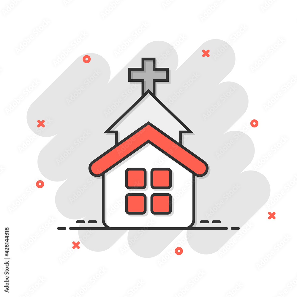 Church icon in comic style. Chapel vector cartoon illustration on white ...