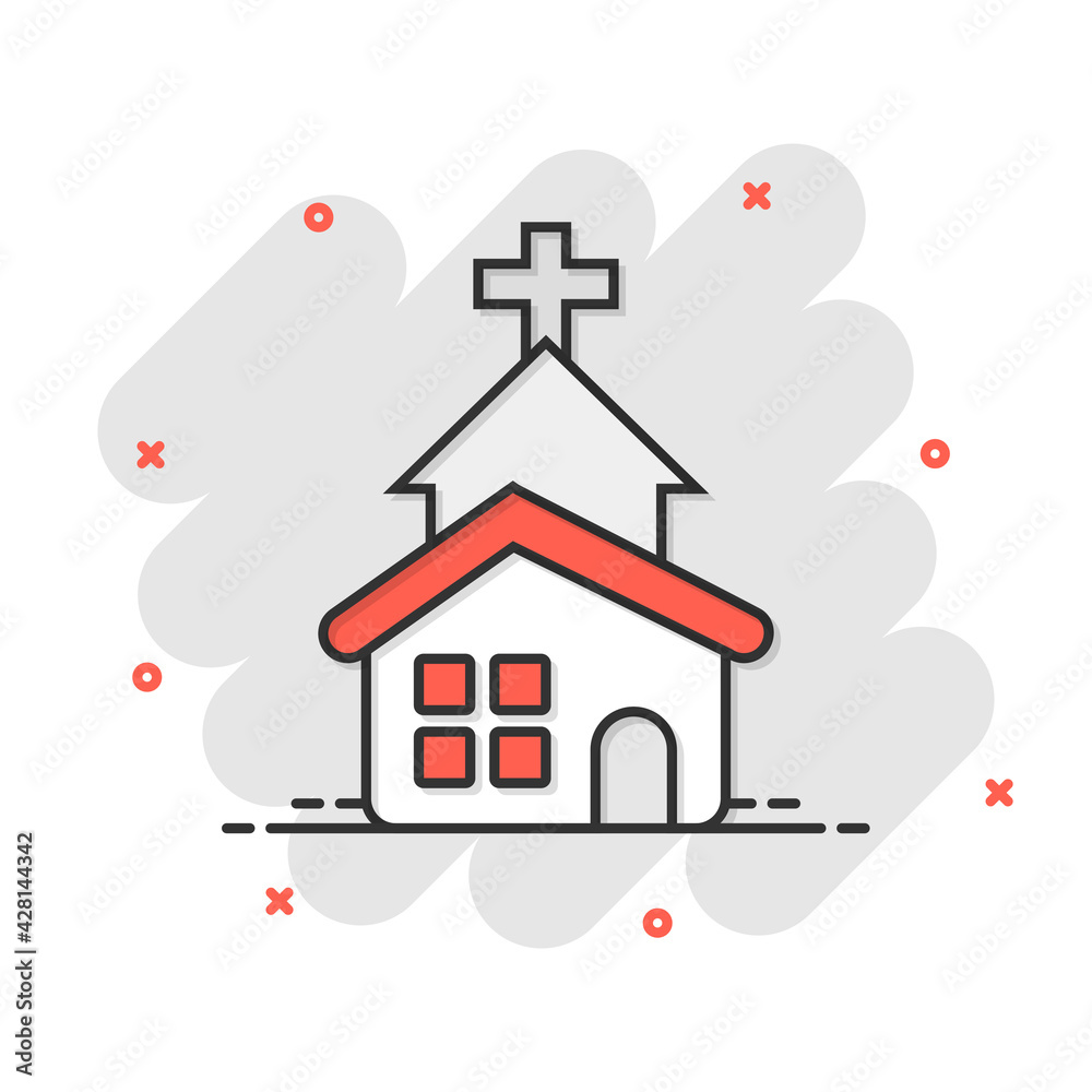 Church icon in comic style. Chapel vector cartoon illustration on white ...