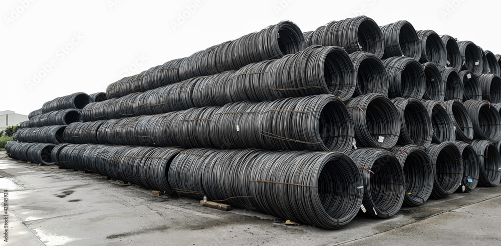 Stacked of high carbon wire rod for heavy industry production,Pile of ...