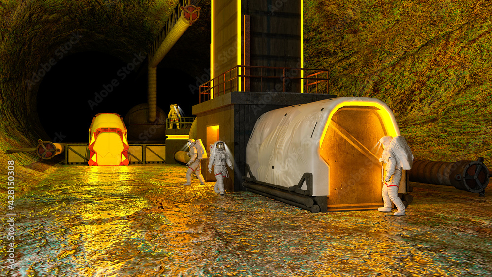 Lunar base, spatial outpost. First settlement on the moon. Space ...