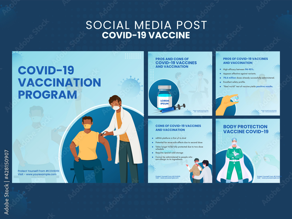 Covid-19 Vaccine Social Media Post Or Template Design In Five Options ...