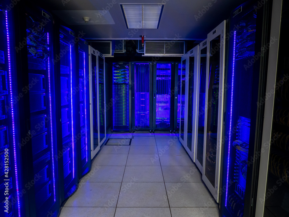 Server room data center. Backup, mining, hosting, mainframe Stock Photo ...
