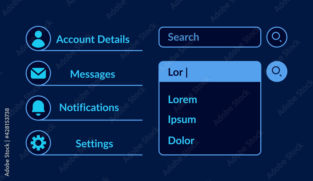 Online banking account settings UI elements kit. User profile isolated ...