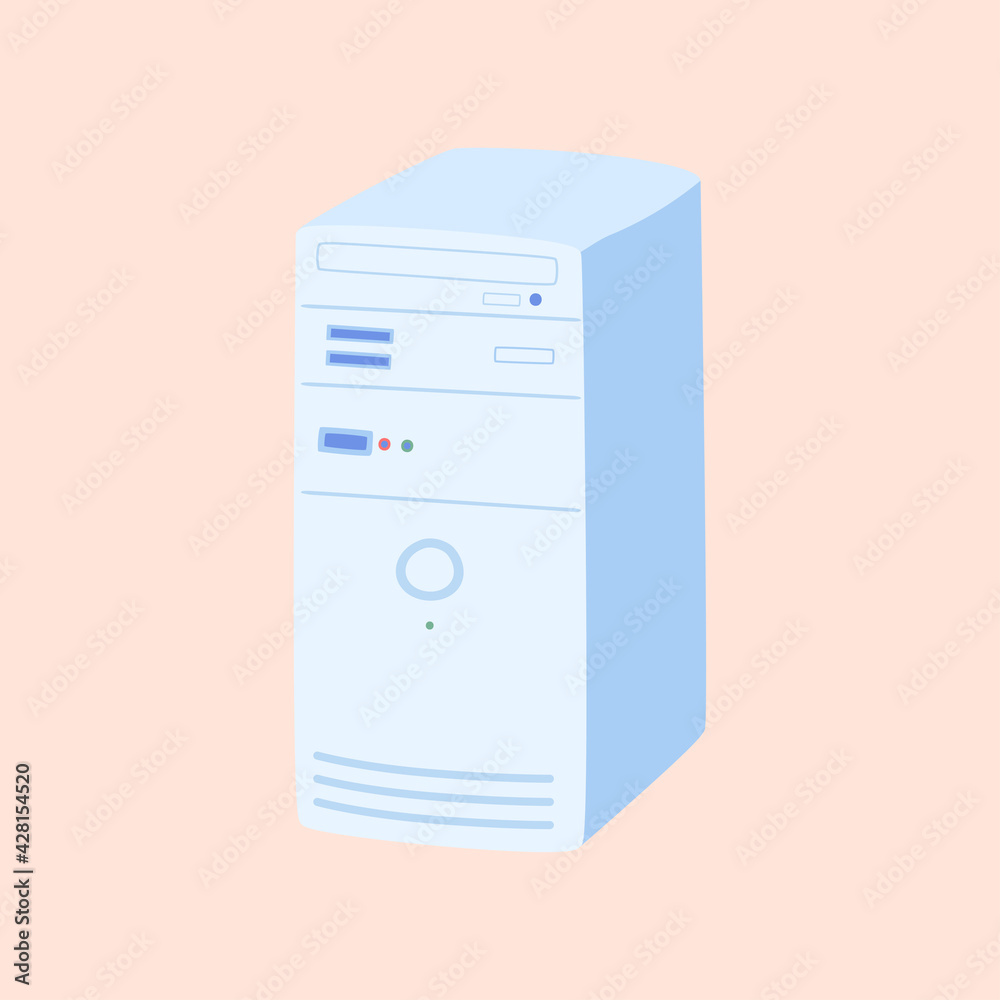 The system unit of the computer of the 90s. Hand-drawn vector ...