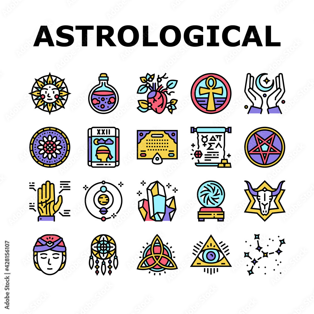 Astrological Objects Collection Icons Set Vector. Crystals And Ball ...