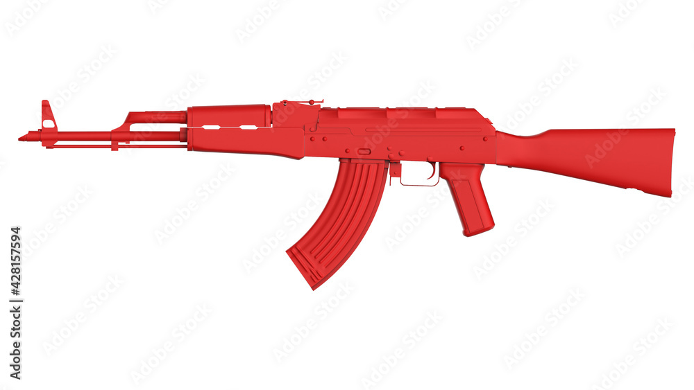 3d renderer red AK-47 assault rifle isolated on white background ...