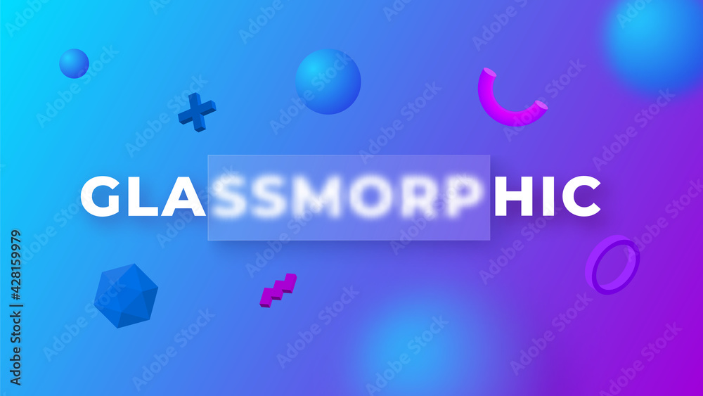 Glassmorphism concept with 3d geometric shapes. Frosted glass effect ...