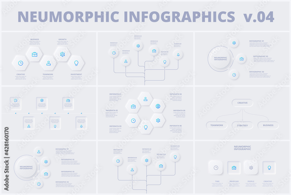 Set with neumorphic infographic design templates. Modern neumorphism ...