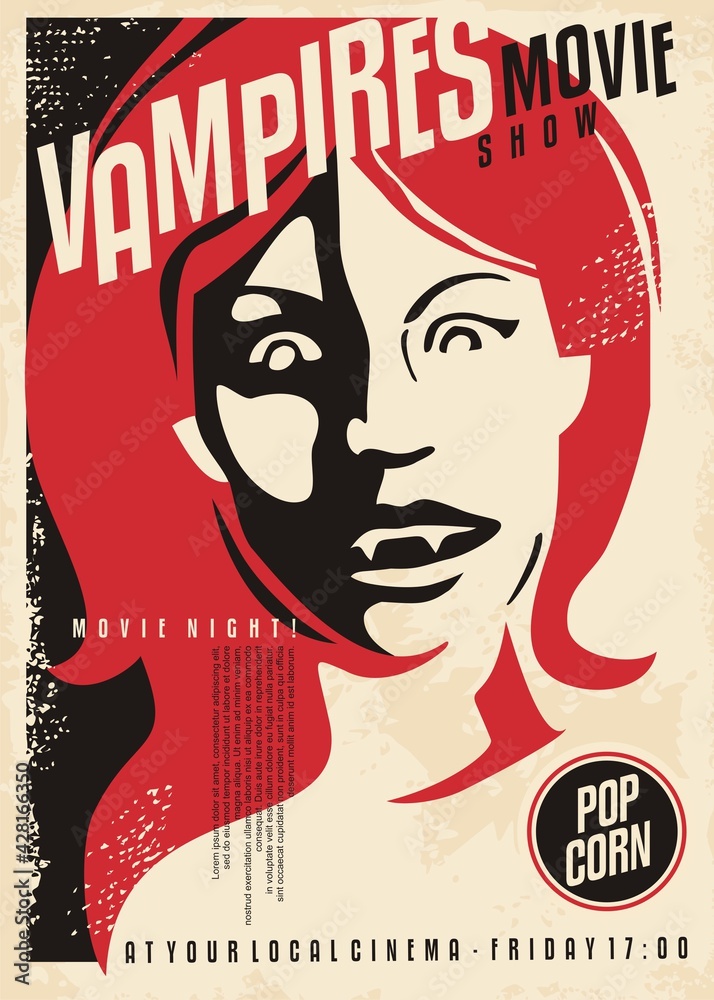 Vampires horror movie show retro cinema poster design on old paper ...