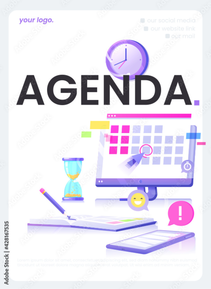 Agenda website concept flyer. The monitor screen with a calendar and ...