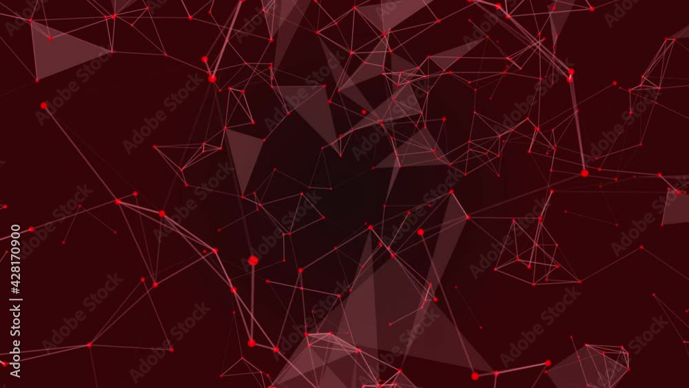4K digital connection abstract animation dots and lines on red ...