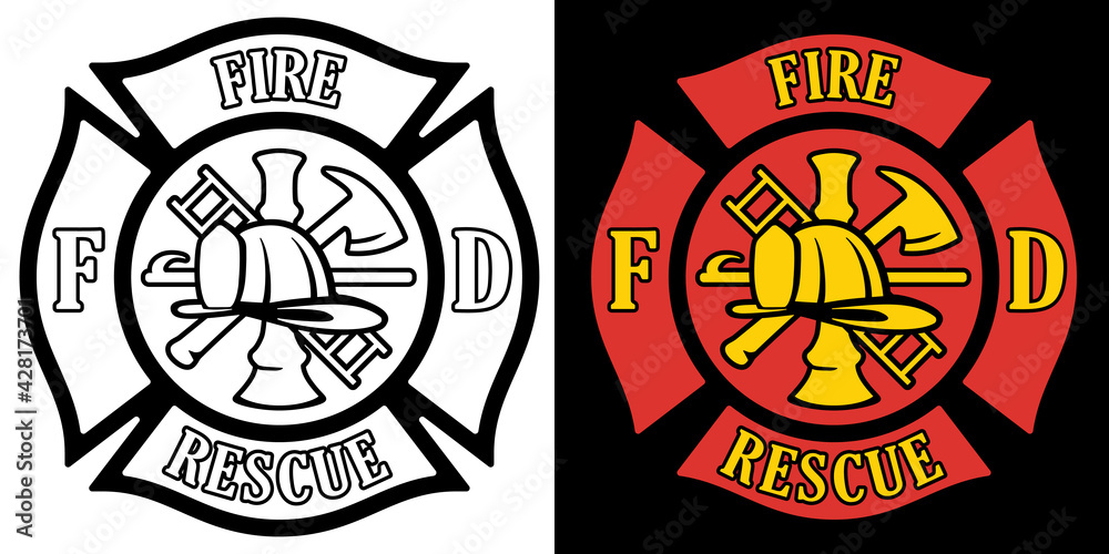 Firefighter Rescue Maltese Florian Cross in both Black Line Art and Red ...