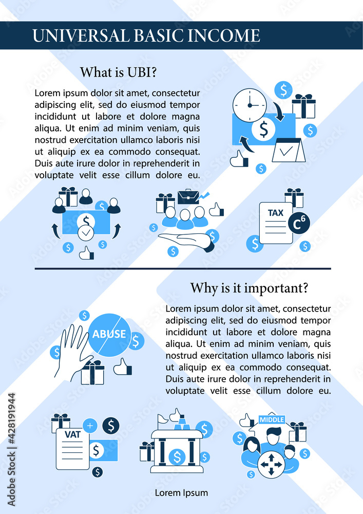 Universal basic income brochure. Tax declaration, economic growth ...