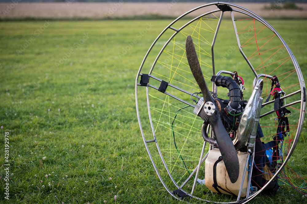 Individual backpack paralet with gasoline engine. Preparation for wing ...