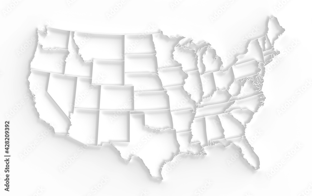 USA 3d Geography Map Abstract White Borders Render Stock Illustration ...