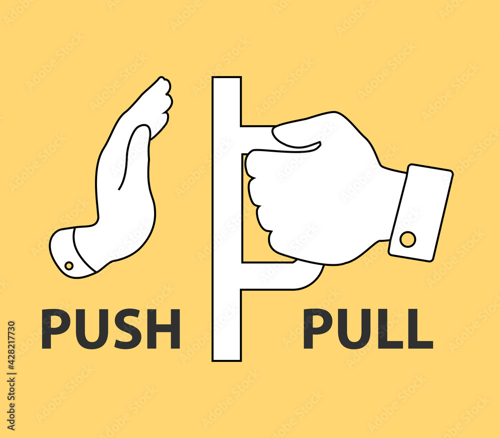 Flat modern white push and pull icon on yellow background Stock Vector ...