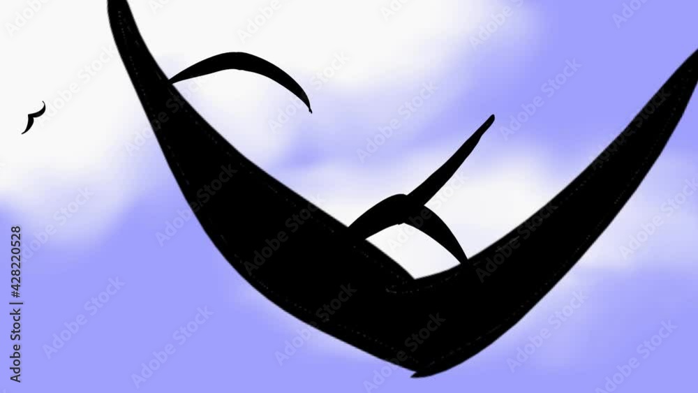 ANIMATED FLOCK OF BIRDS Animated shapes of birds flies at cloudy sky.2D ...