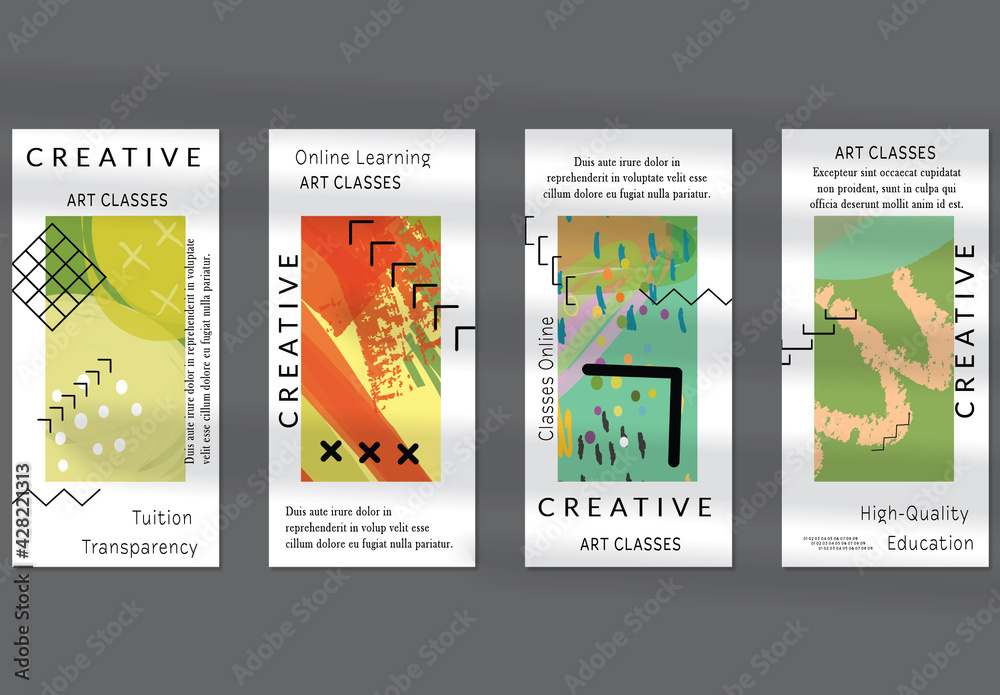 Flyer Layout with Black Shapes and Bright Abstract Rectangle on White ...