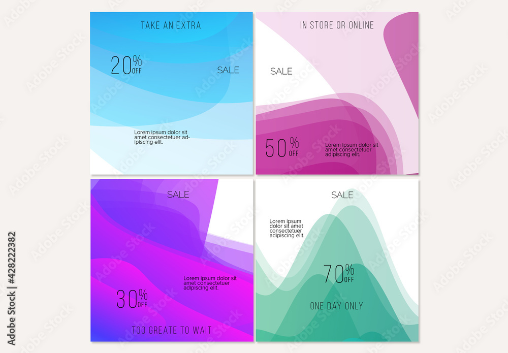 Social Media Post Layout with Transparent Overlapping Gradient Waves ...
