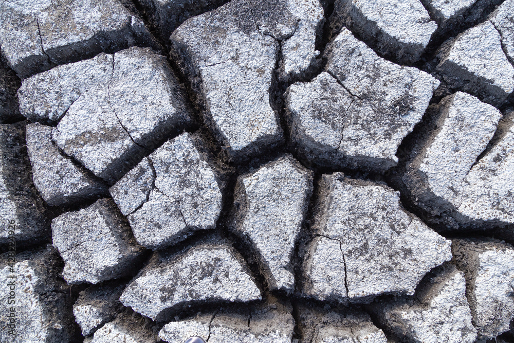 Beautiful deep cracks in the ground closeup background. Selective focus ...