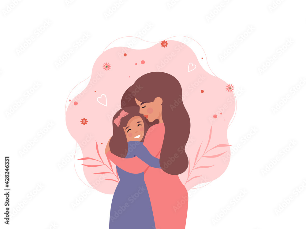 Cute little girl greeting her mother. Mother's day concept. Parent and ...