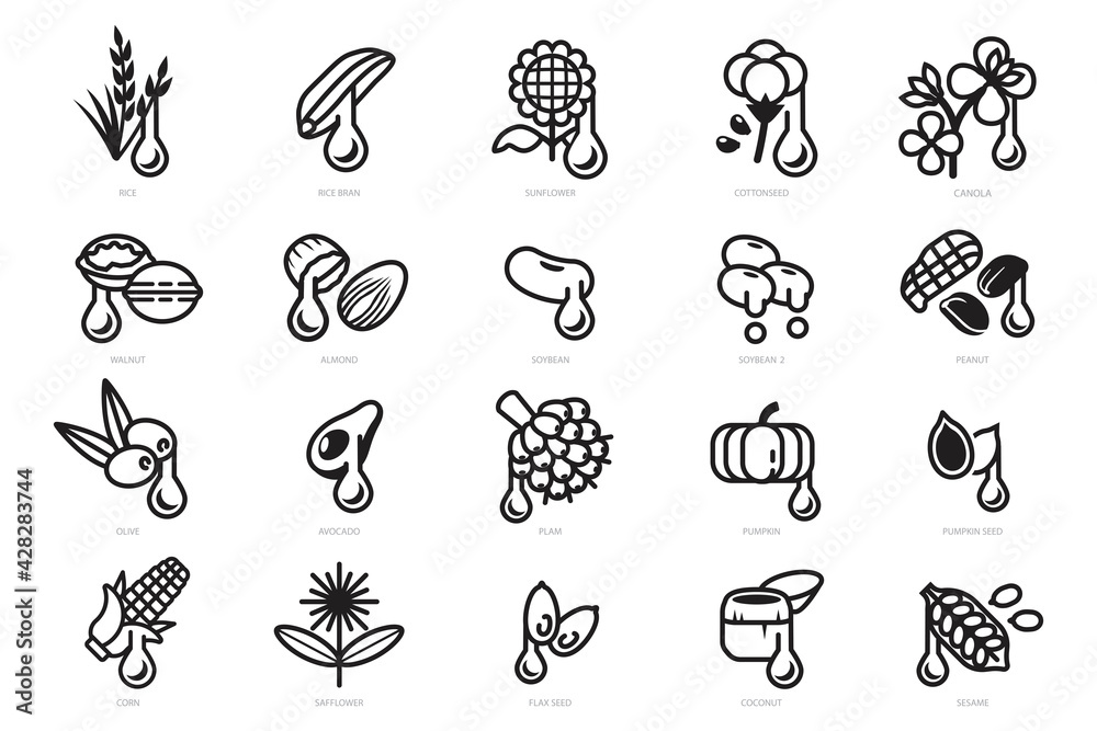 Oil extraction from plant symbol. Different types of plants that ...