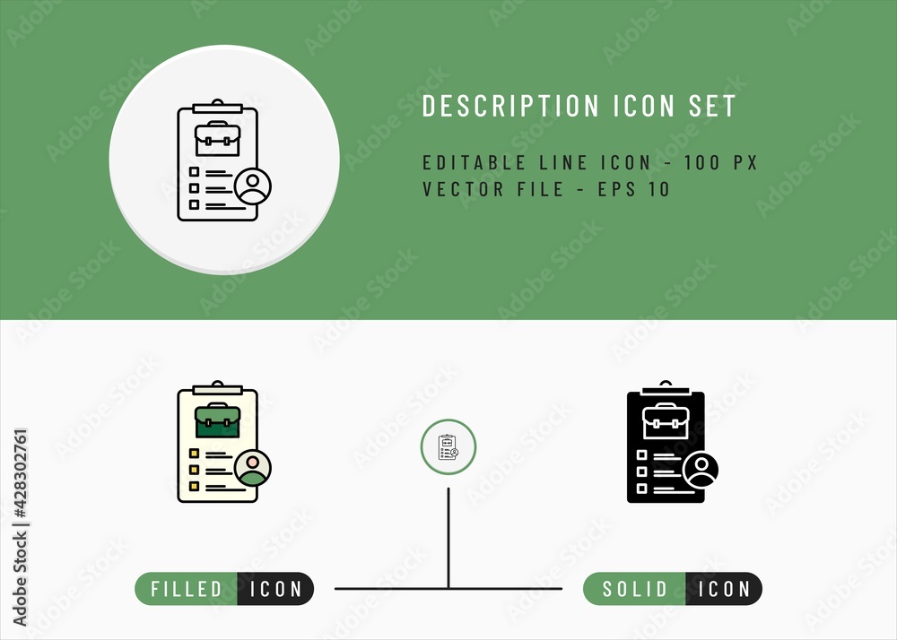 Description icons set editable stroke vector illustration. Employment ...