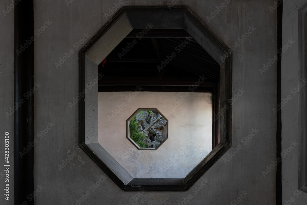 Landscape, window and door architecture, old building structure in ...