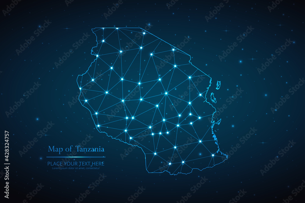 Abstract map of Tanzania geometric mesh polygonal network line ...