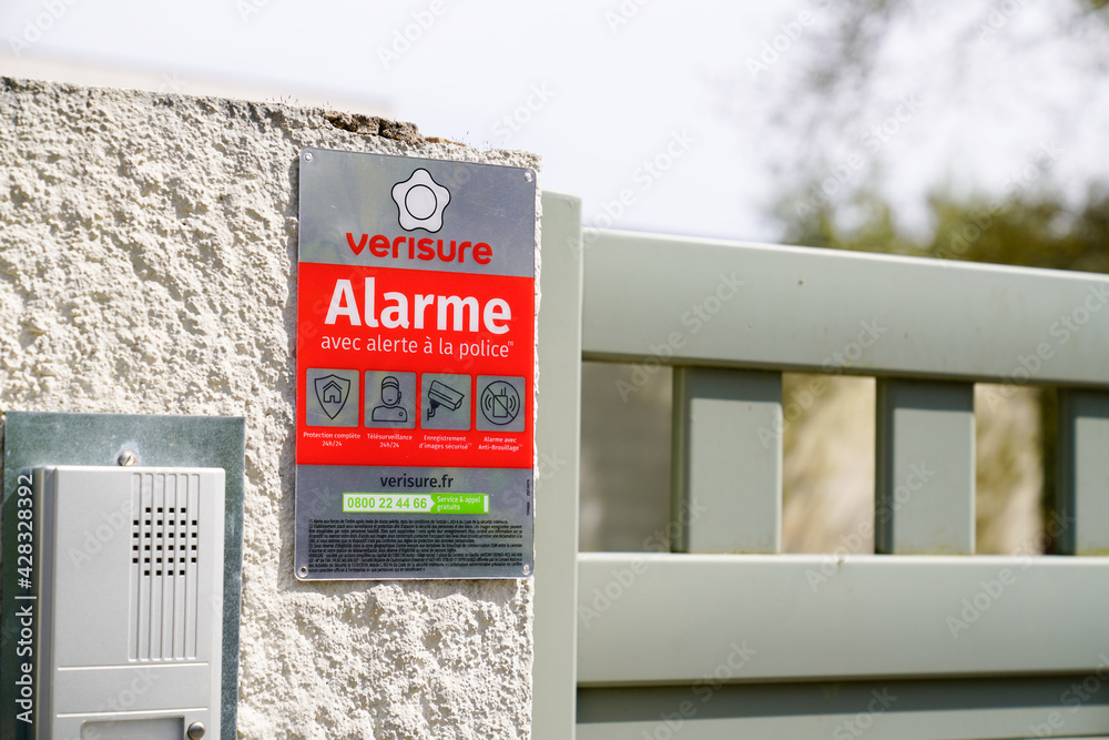 Verisure logo sign and text brand on home entrance portal alarm ...