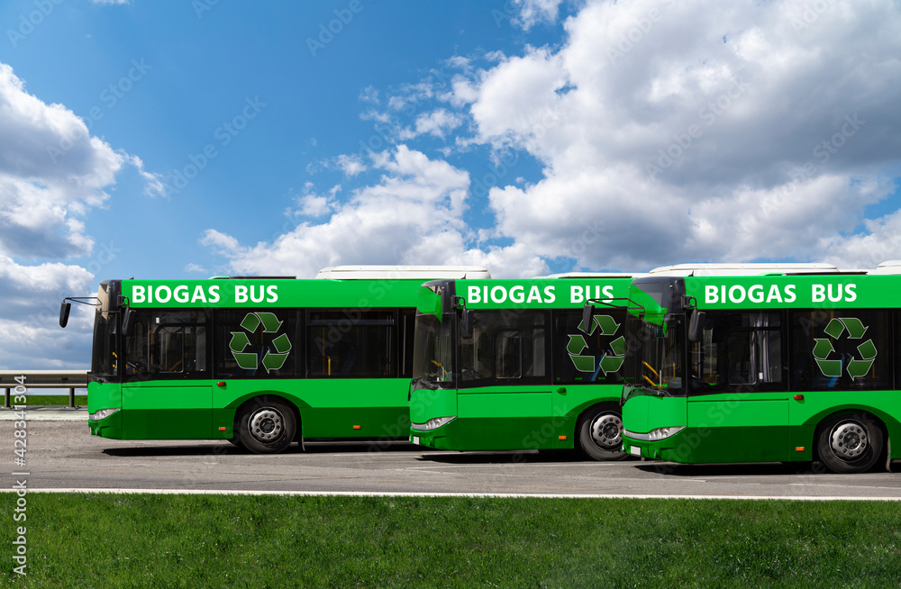 Buses powered by biogas. Carbon neutral transportation concept Stock ...