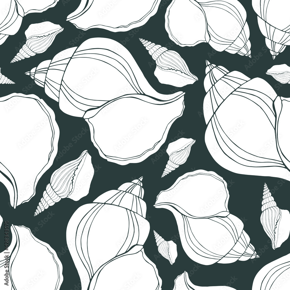 Trendy flat silhouette sea shells seamless pattern for fabric, textile ...