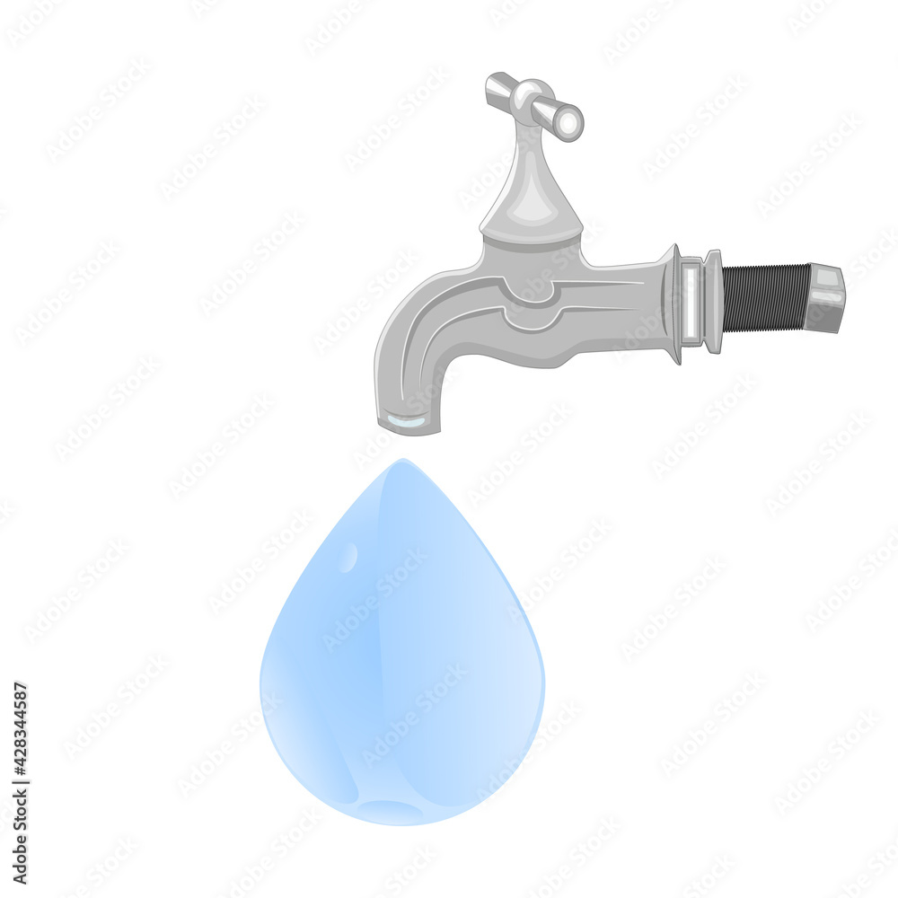 Water tap with falling drop isolated on white background. Drop of pure ...