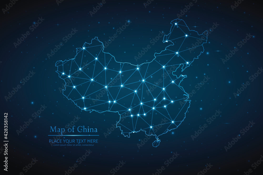 Abstract map of China geometric mesh polygonal network line, structure ...