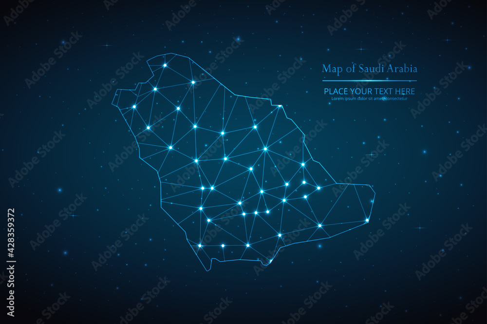 Abstract map of Saudi Arabia geometric mesh polygonal network line ...